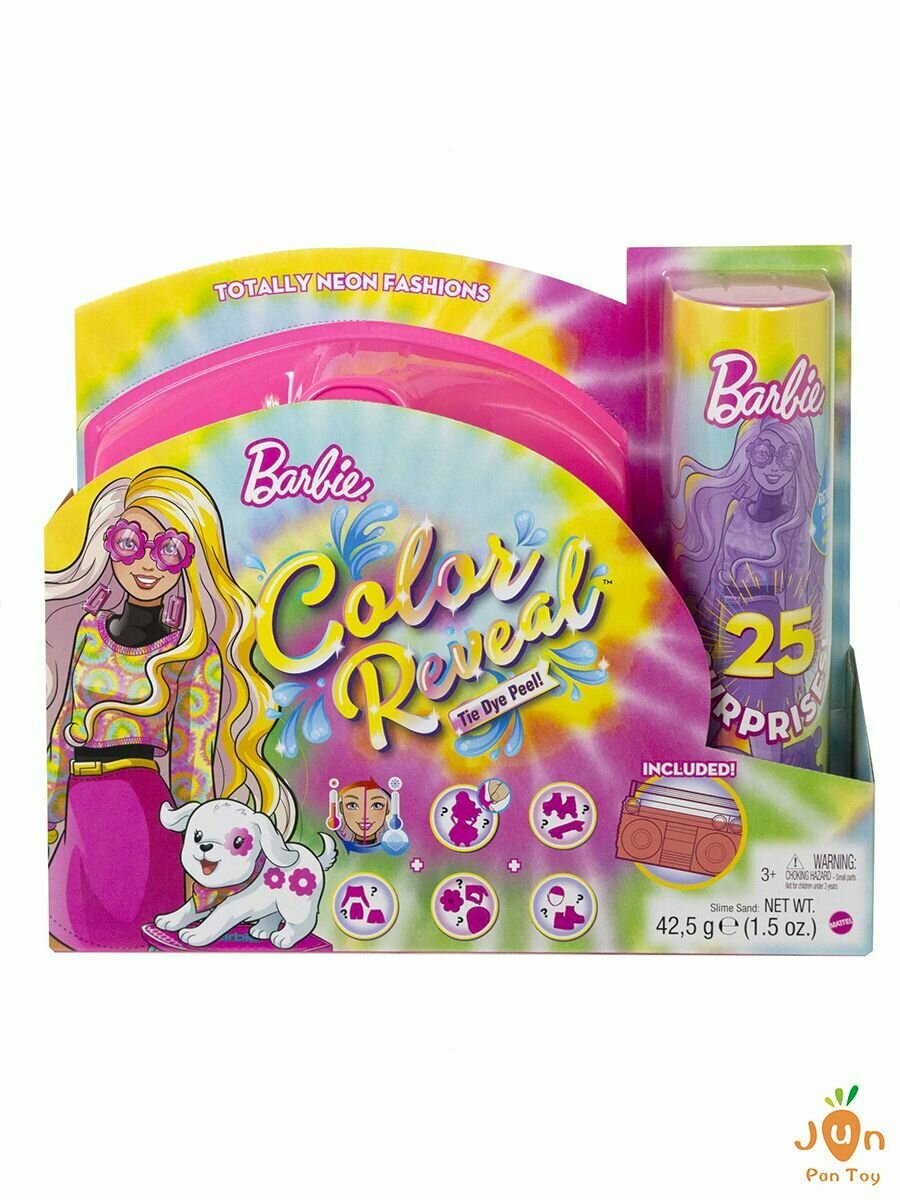 Mattel Barbie Color Reveal Totally Neon HCD26 / Игрушки для девочек с 25 сюрпризами, включая модных кукол и домашних собачек, подойдут в качестве подарков на день рождения