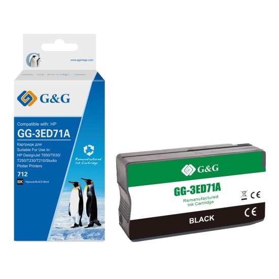 Струйный картридж G&g GG-3ED71A 712 черный (80мл) для HP DesignJet T650/T630/T250/T230/T210/Studio P