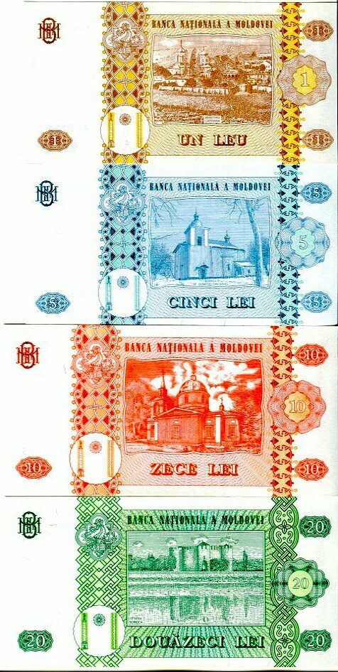 Набор банкнот Молдова 1, 5, 10, 20 лей 2006-2013г