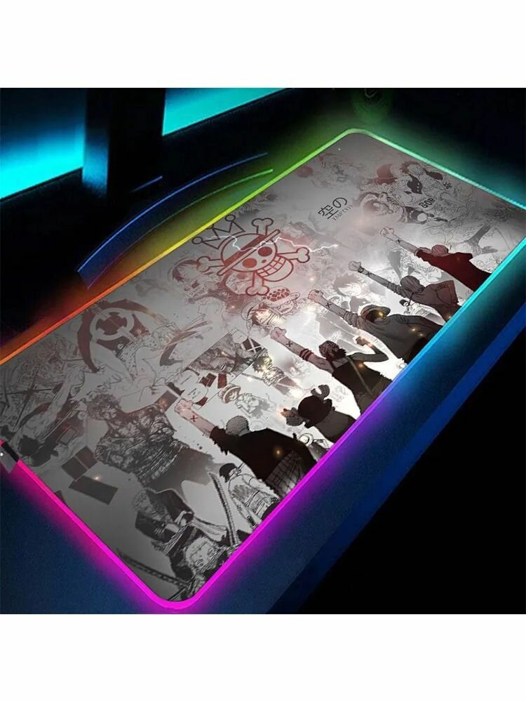 RGB один кусок LED Игровой коврик для мыши Anime One Piece, компьютерная клавиатура, игровой ковер для ПК, нескользящий износостойкий размер 40x90xxl