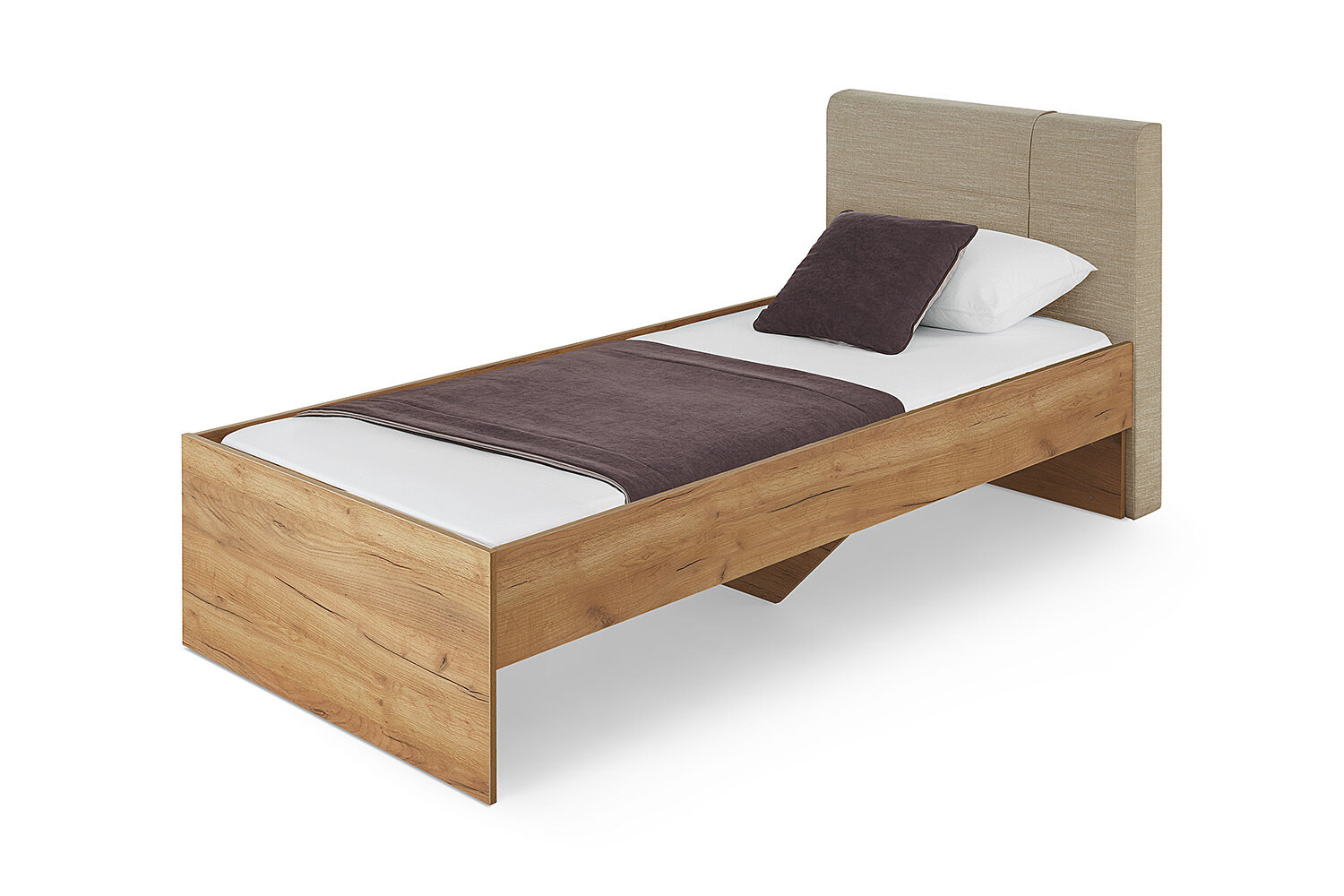 Кровать односпальная Hoff Модекс-2, 90х200 см, основание, без подъёмного механизма, без ящика, ЛДСП/рогожка, цвет дуб золотой, бежевый