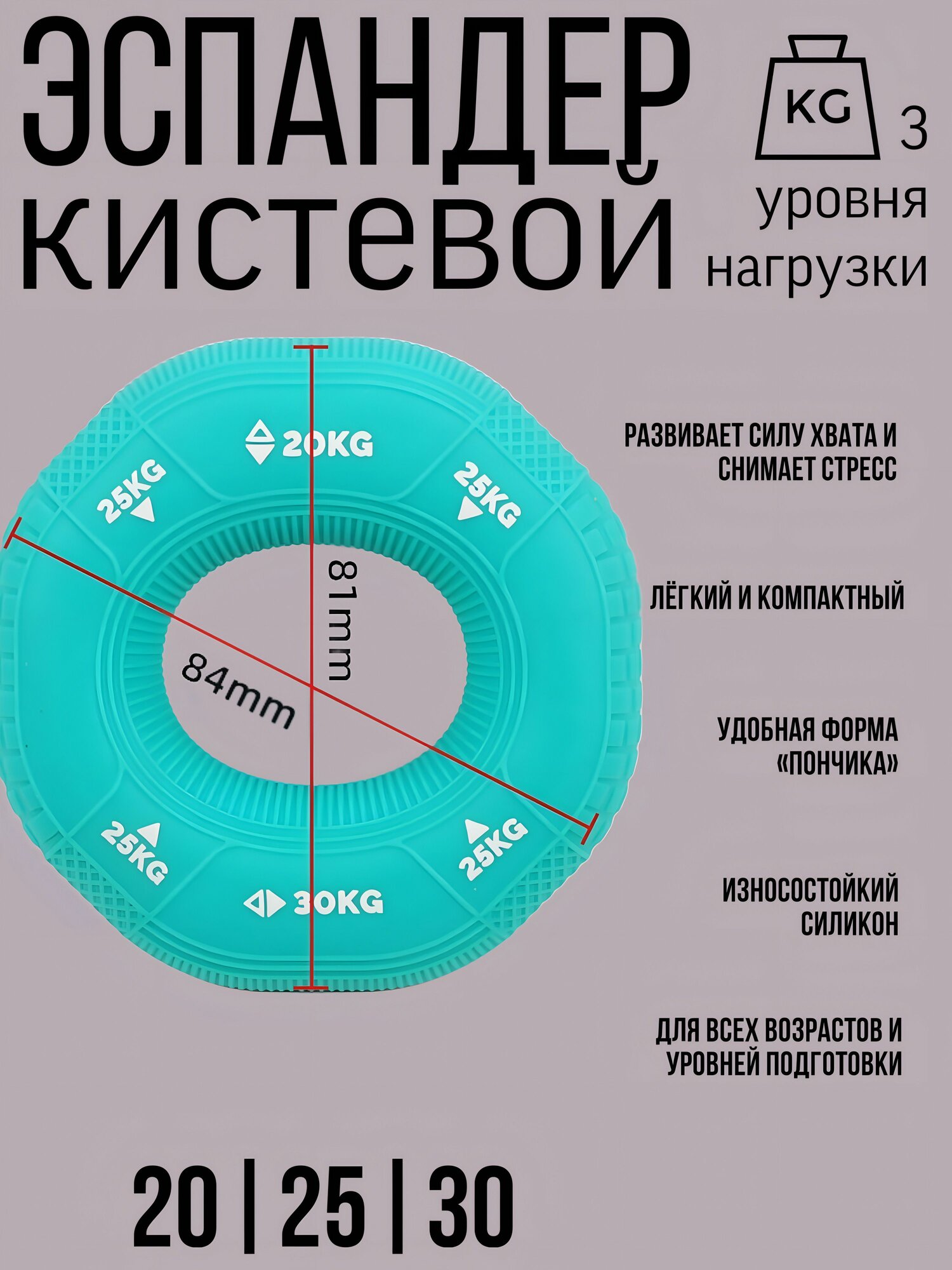 Кистевой эспандер 20-30 кг спортивный тренажёр с 3-мя уровнями нагрузки для любого уровня подготовки