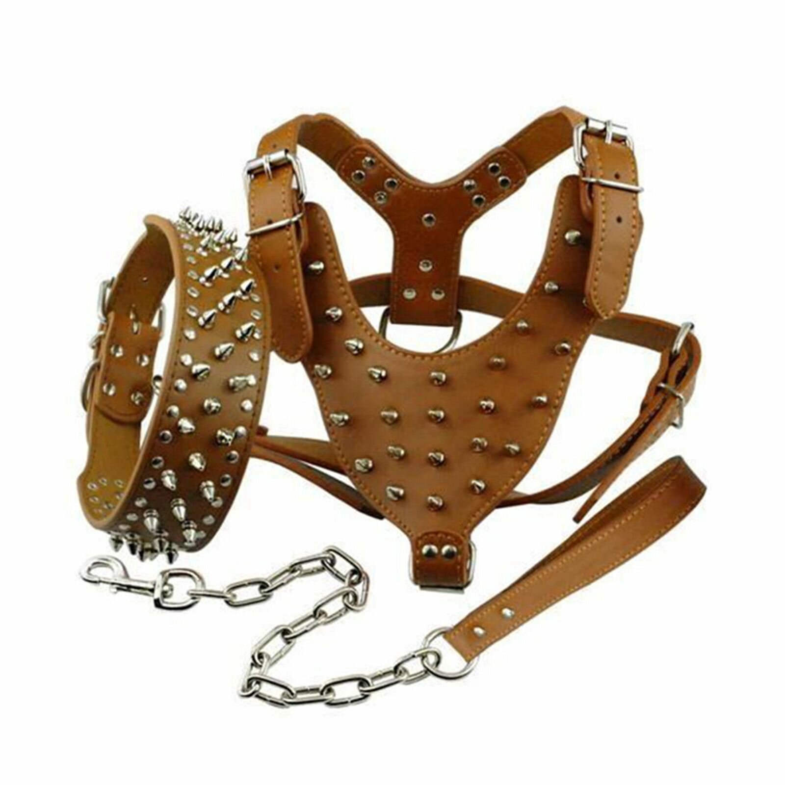 Ошейник для домашних животных с заклепками и защитой от укусов Прочный кожаный ошейник и шлейка с шипами для собак с шипами