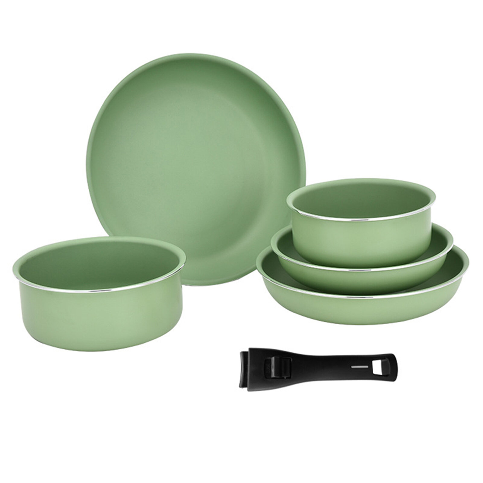 Набор посуды с антипригарным покрытием с разборным ручком, детский кастрюль, молочная кастрюля, сковорода для дома, 6 штук, материал алюминиевый сплав, цвет светло-зеленый/керамика (выбор), размер упаковки 30*30*11см, вес упаковки 2400г