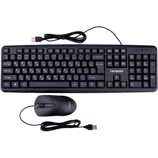 Клавиатура + мышь Гарнизон , проводные, 104кл+3кн, 1000 DPI, 1.8м, черный (GKS-122)
