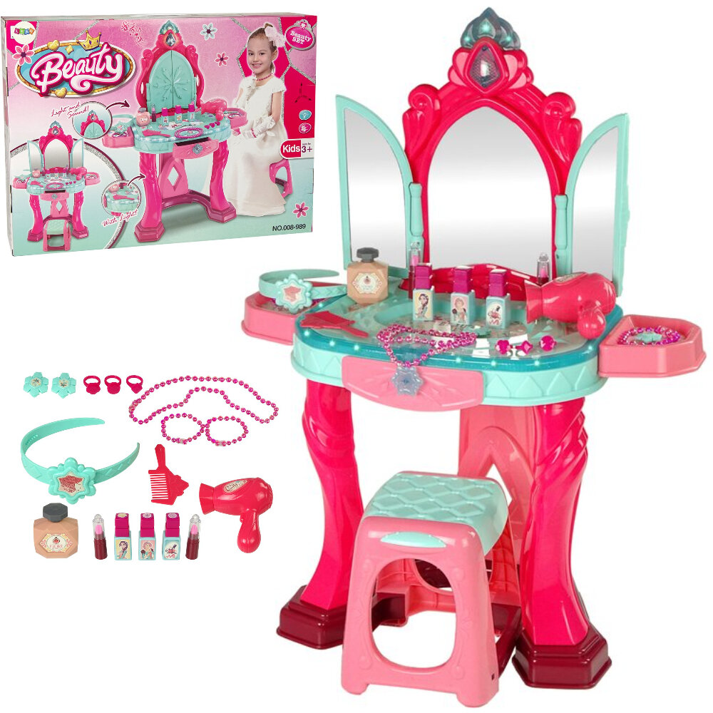 Игровой набор для девочек салон красоты туалетный столик 57 х 34 х 76 см с зеркалом, стулом и аксессуарами, свет, музыка