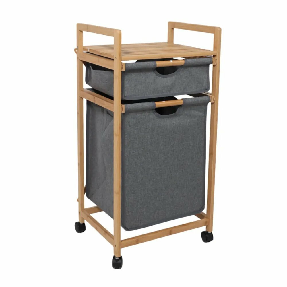 Корзина для белья "Деревянные", бамбук, 2 контейнера, 4 колесика, 1 шт