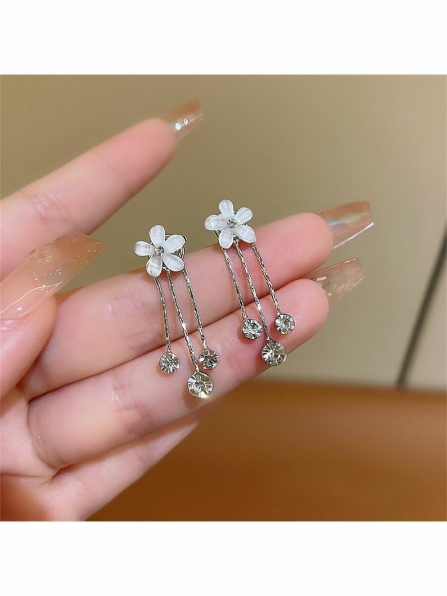 Серьги пусеты, эмаль, кристалл