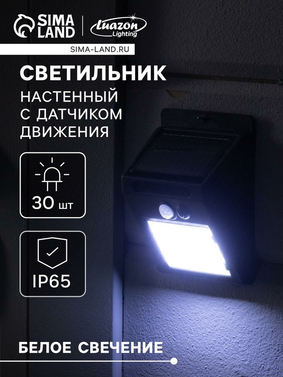 Садовый светильник на солнечной батарее с датчиком движения, накладной, 9.5×13×5 см, 30 LED, свечение белое