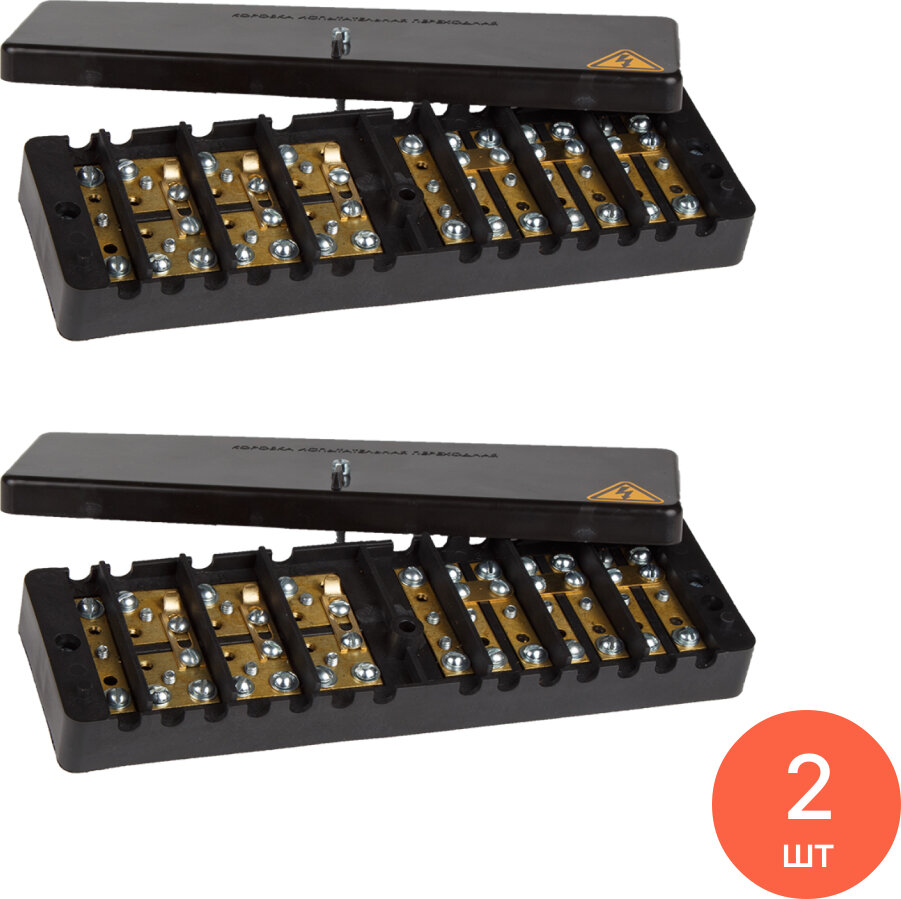 Коробка испытательная переходная КЭАЗ КИП-Л-IP20 прямоугольная, с непрозрачной крышкой, огнеупорный полиамид черный, 220х68х33мм / электрика (комплект из 2 шт)