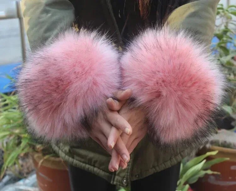 2 шт Женские фальшивые меховые манжеты эластичная меховая рука теплее зимняя пушистый плюшевый ветропроницаемый браслет рукав куртки аксессуары,33,15, искусственный мех,35, розовый/черный