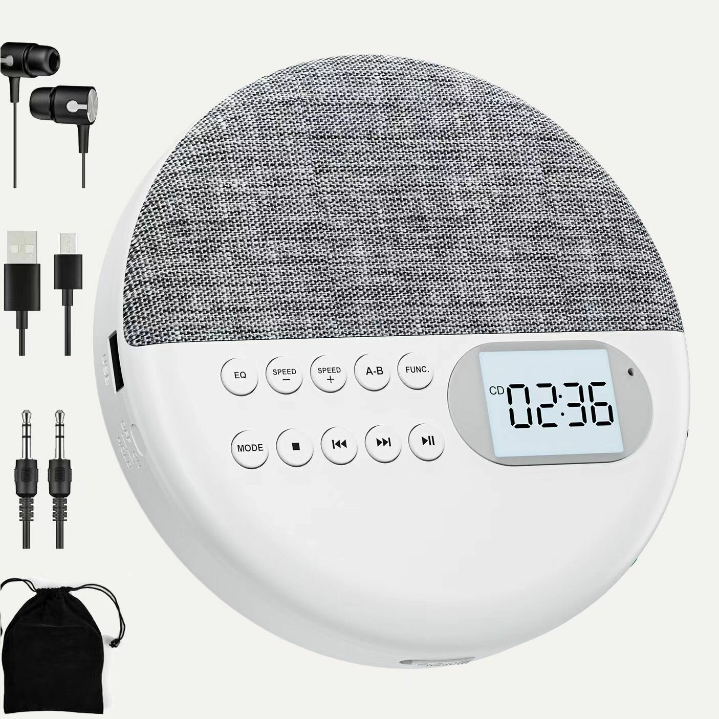 Портативный CD-плеер Boombox, питание от батареек, Bluetooth, белый