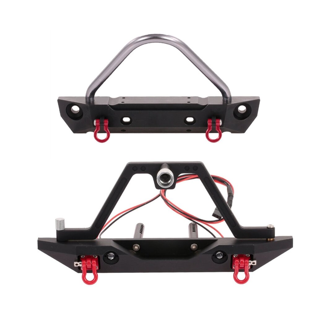 Металлический передний и задний бампер с 4 светодиодными фонарями и крюком для прицепа для SCX10 90046 90047, комплект автозапчастей для модернизации автомобиля.