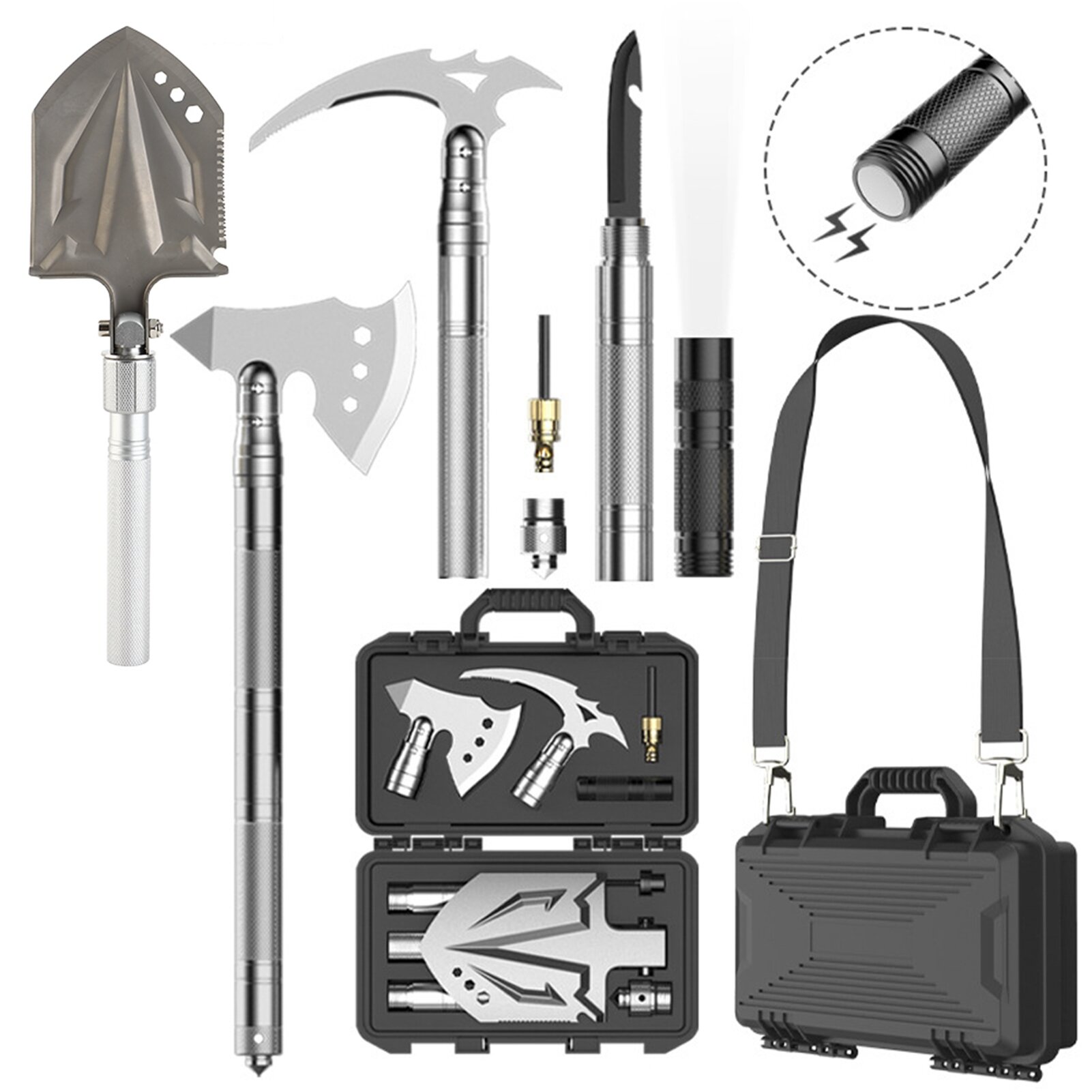 Лопата складная мультитул с фонариком и свистком