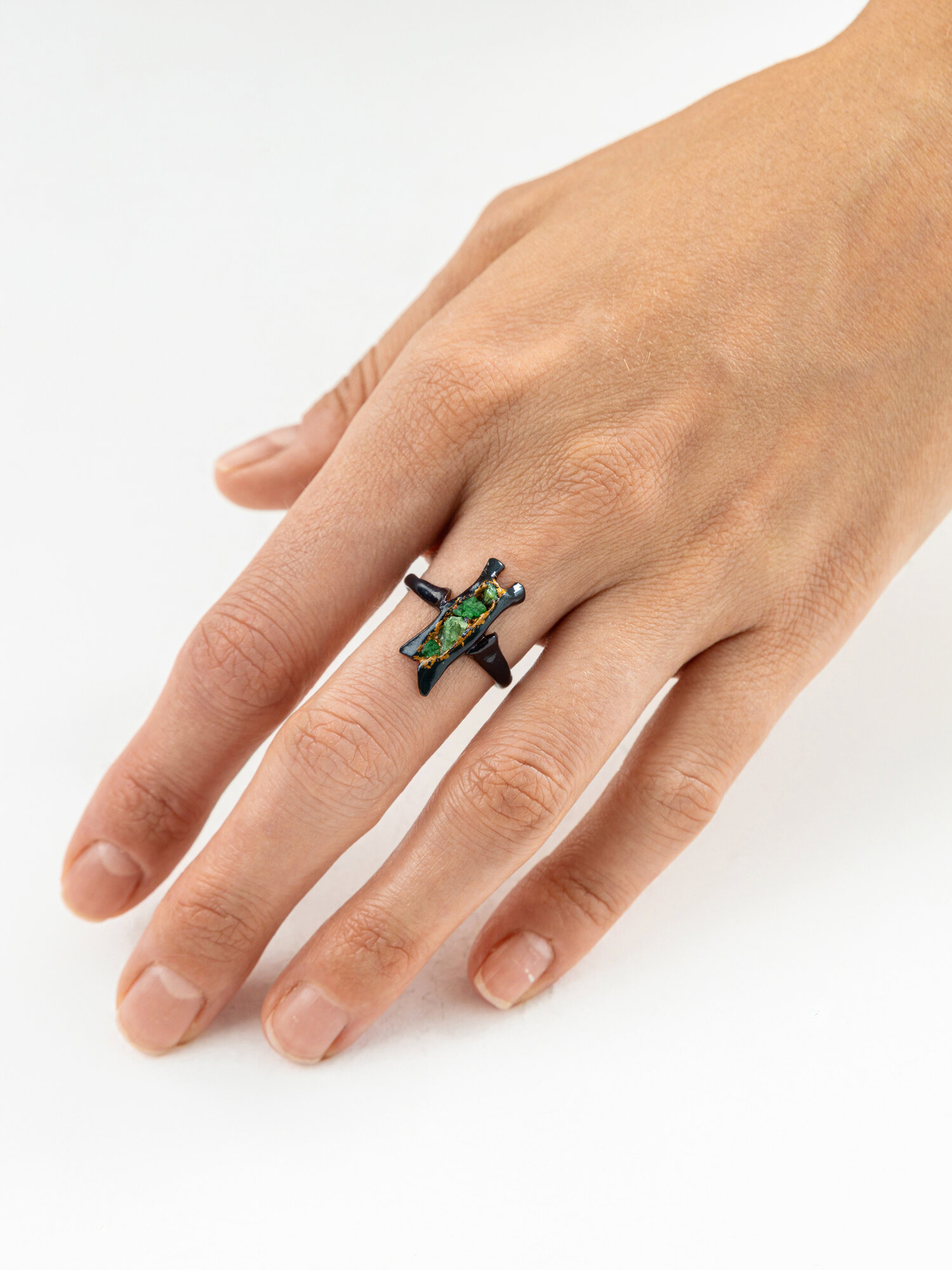 Перстень, серебро, 925 проба, золочение, цаворит