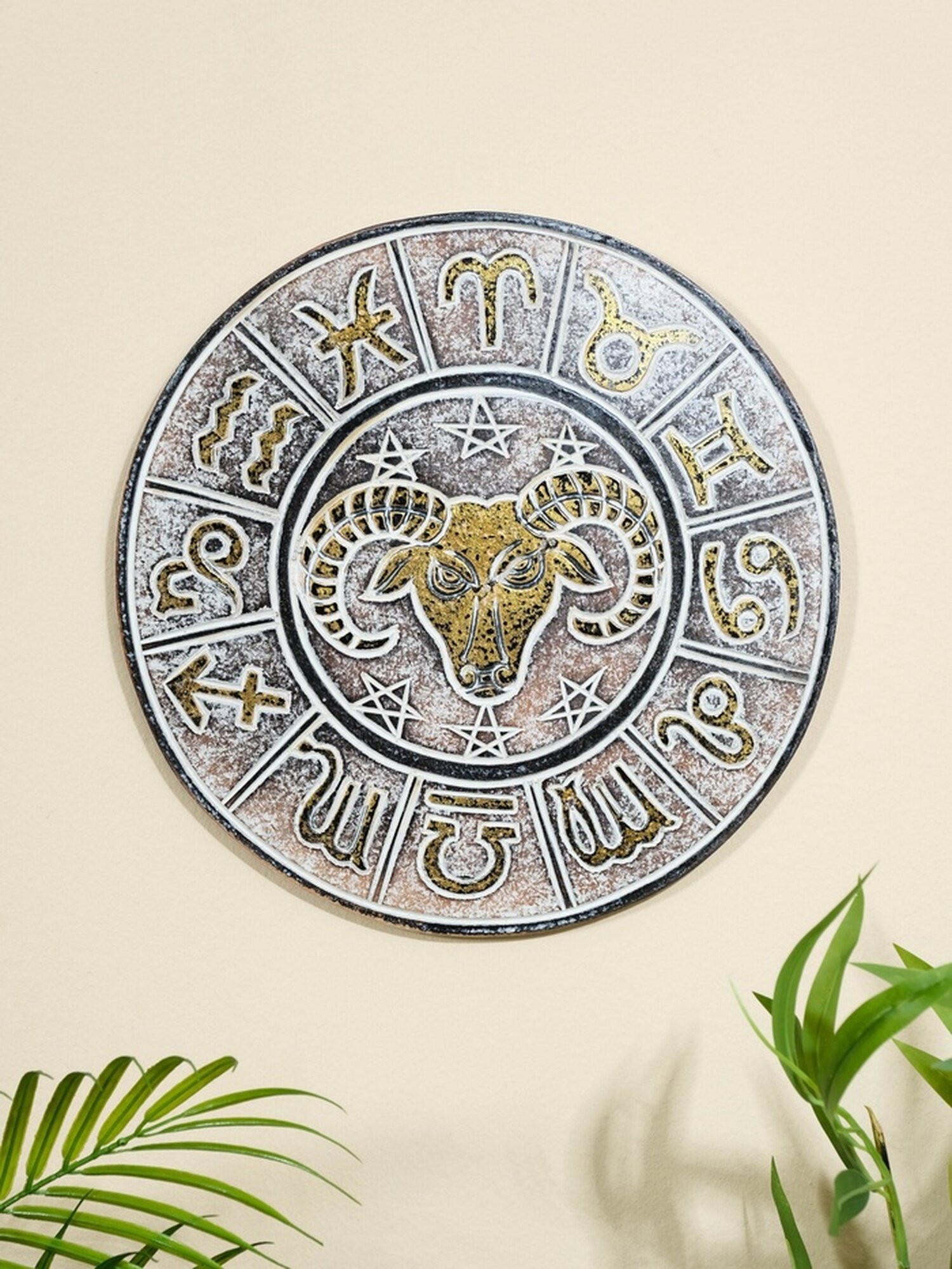 Панно Сима-ленд «Овен», резное, символизм, 30x30x2 см, золотистое