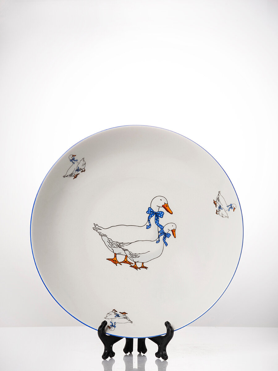 Сухарница фарфоровая 270 мм, "Гуси", Добрушский фарфоровый завод