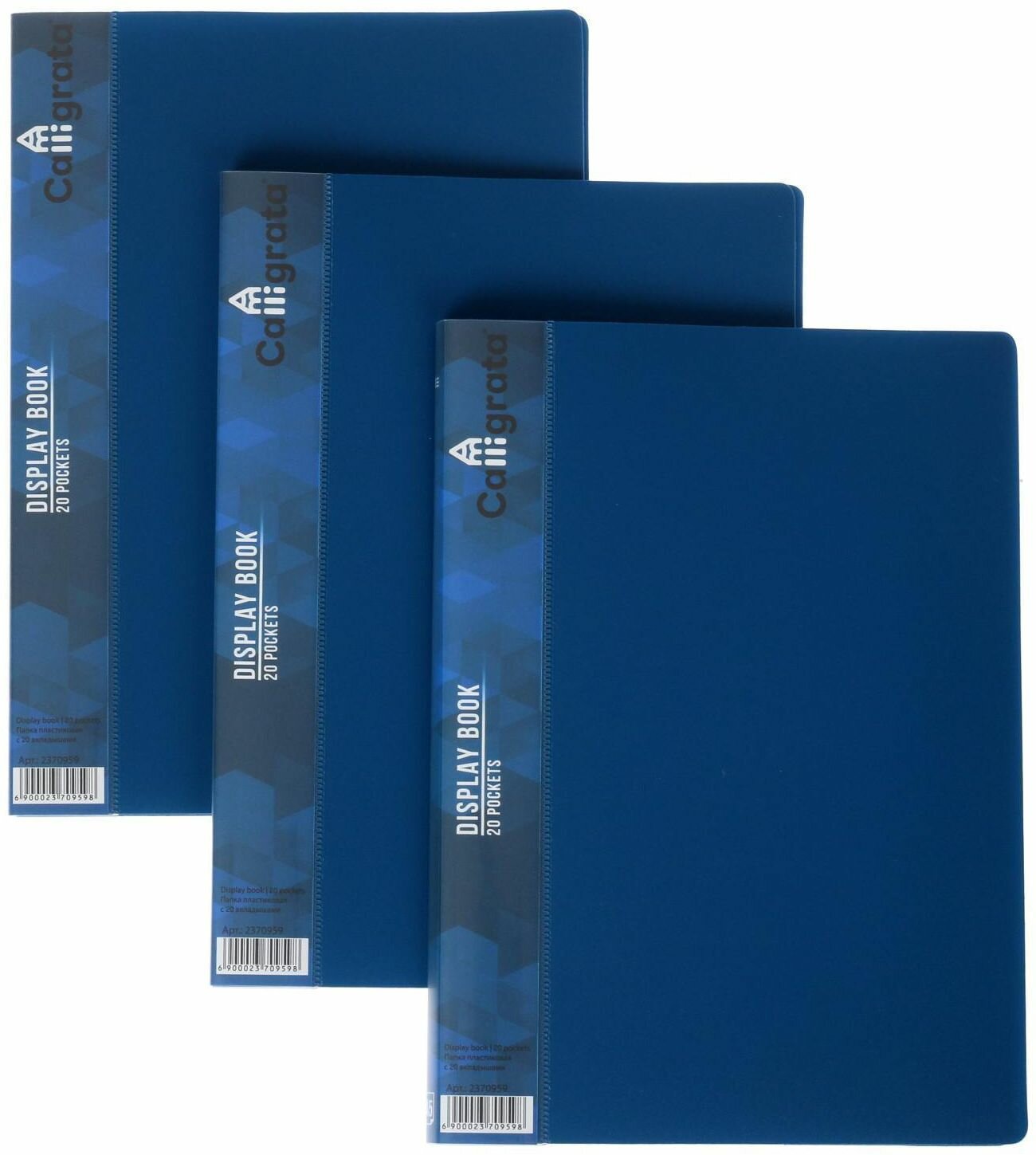 Набор папок пластиковых с файлами, 20 вкладышей, для хранения документов и бумаг, карман на корешке, формат А5, цвет синий, 3 шт.