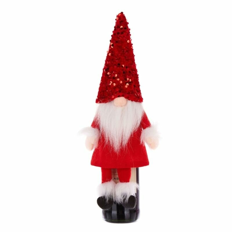 (1 шт.) Чехол на бутылку для Рождества "Безликий" - красный с пайетками