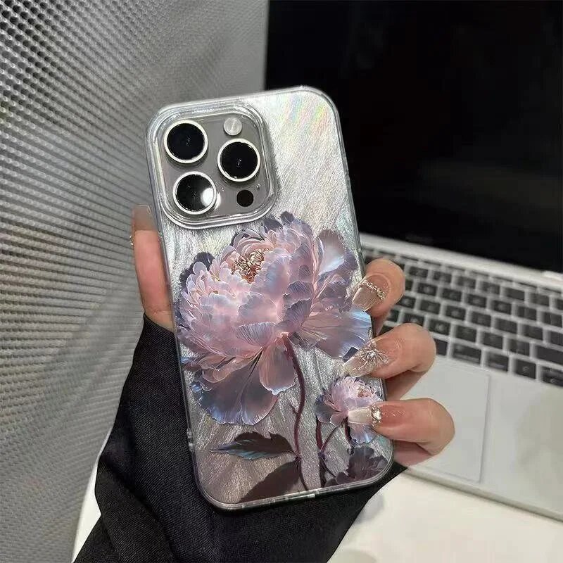 Чехол для телефона Pink Peony Lotus для iPhone 17, 16, 15, 14, 13, 12, 11 Pro style 1, For iphone 13