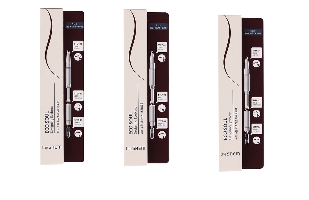 Карандаш Sung bo Cleamy для бровей Eco Soul Designing Eyebrow 02 Dark Brown, 3в1,0,2гр+0,12гр, 2 гр, 3 шт