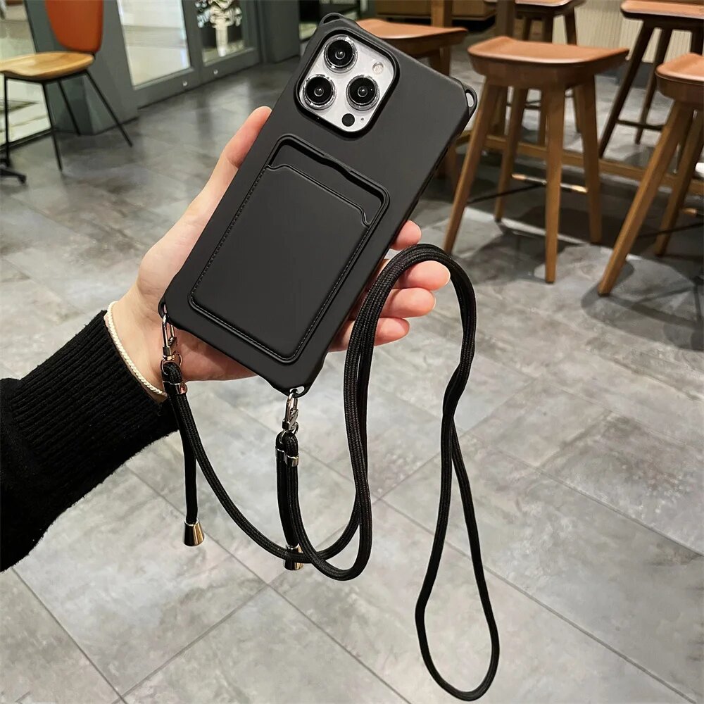 Чехол-кошелек с ремешком через плечо для iPhone 16, 15 17 Pro Max Air 14, 13, 12, 11, 7, 8 Plus, ожерелье, веревка, силиконовый мягкий чехол