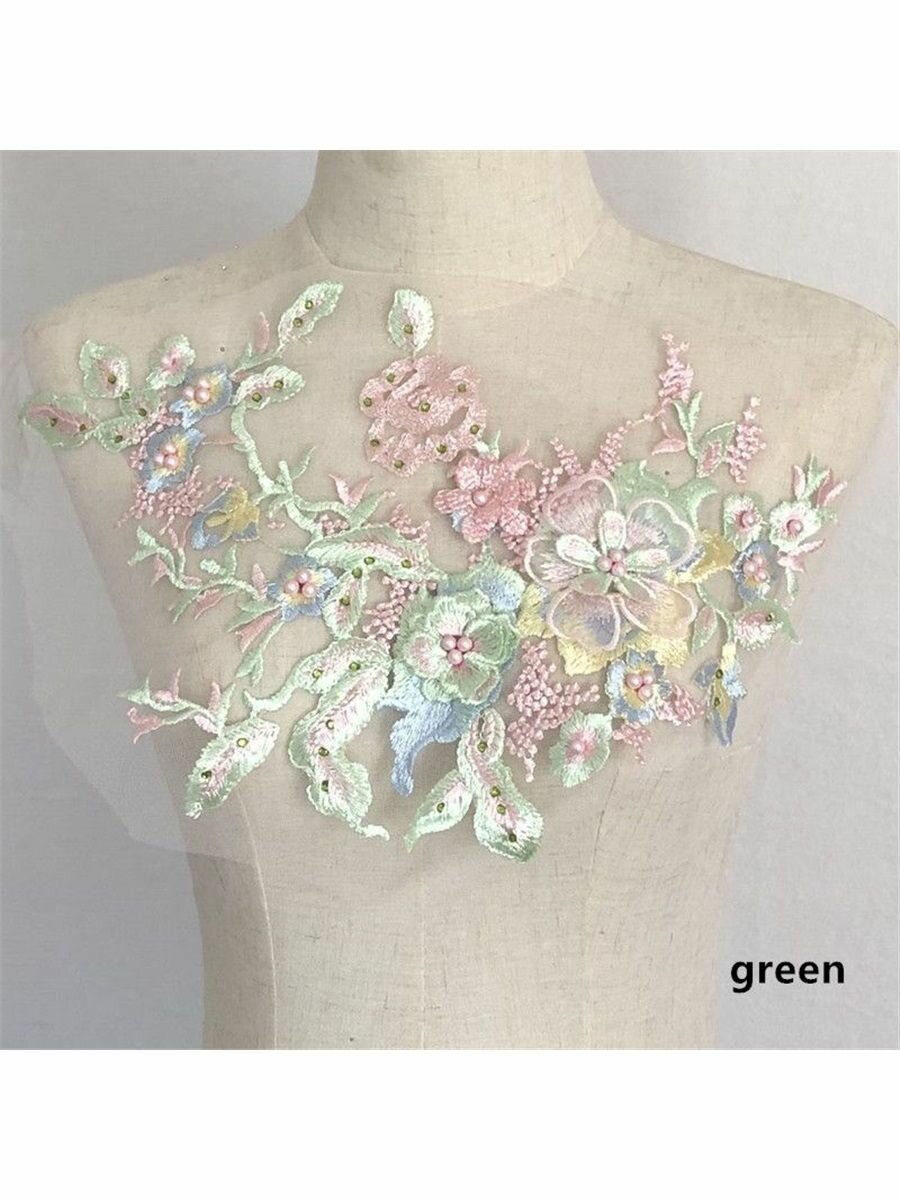 3D Цветочная ткань из бисера Кружевная аппликация