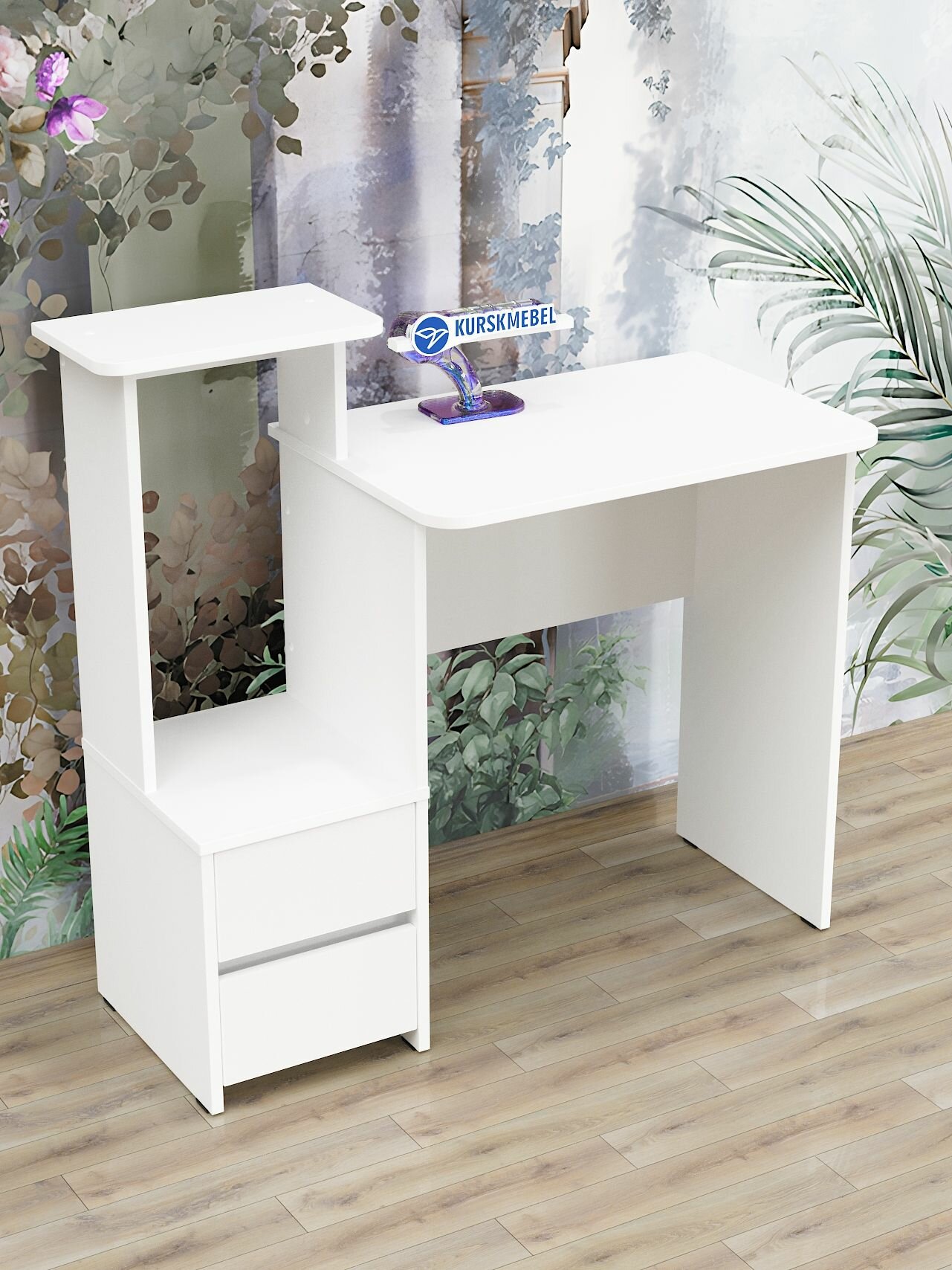 Стол письменный курскмебель №5, компьютерный, современная классика, белый, ЛДСП