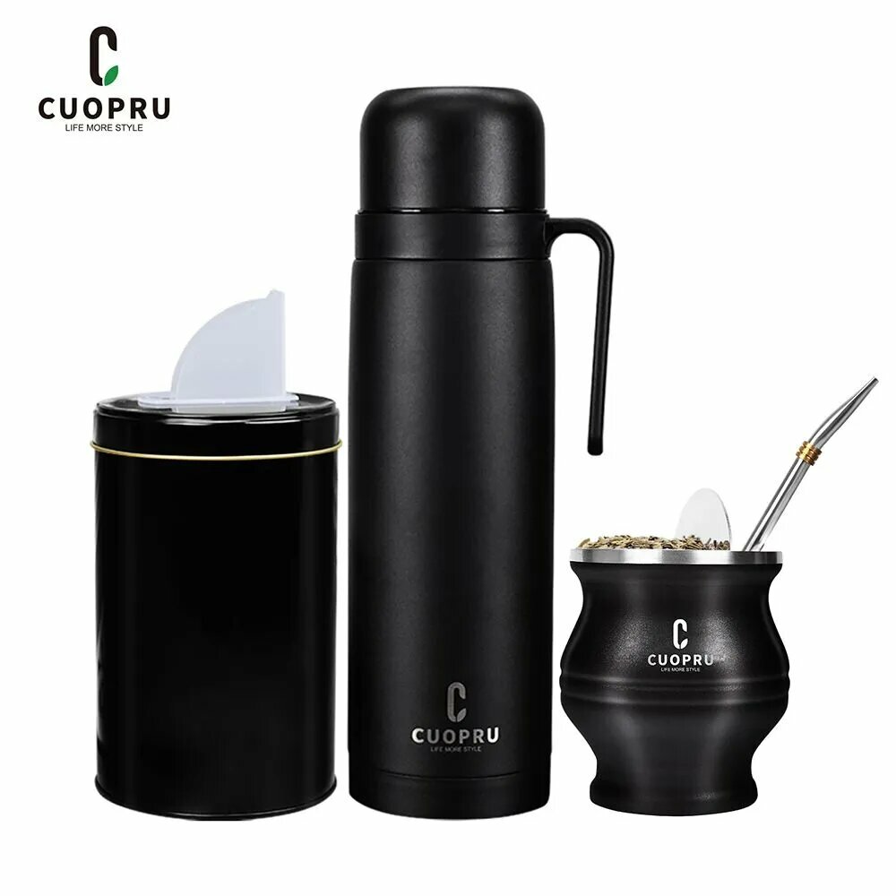 CUOPRU Калабас для мате "черный комплект из йербамата", 3 шт