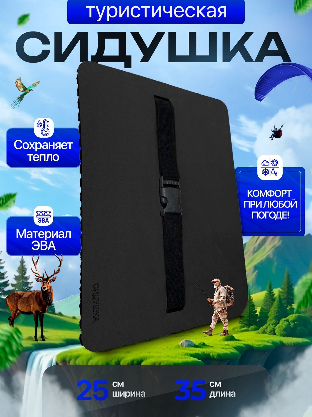 Сидушка туристическая 25х35 см, черная