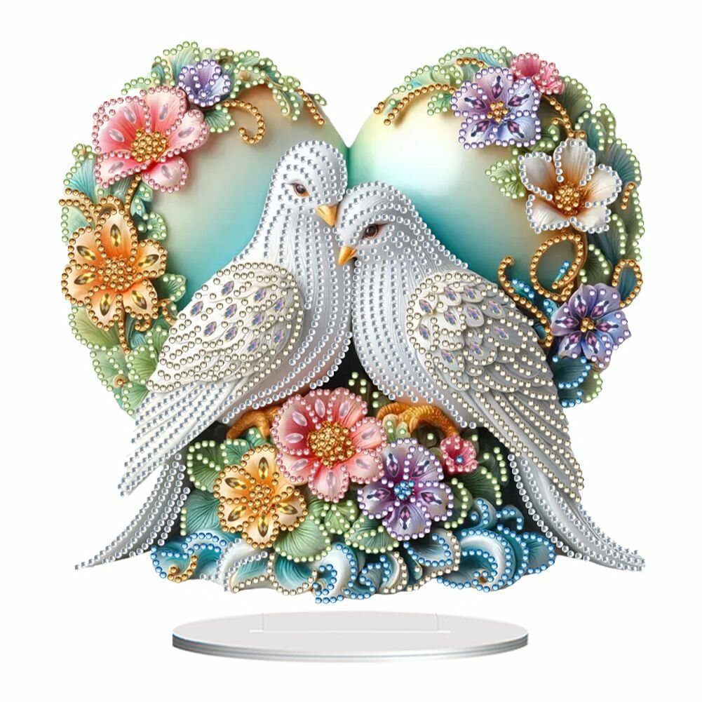 Поделка с алмазной мозаикой Птица-голубь, комплект со стразами и подставкой
