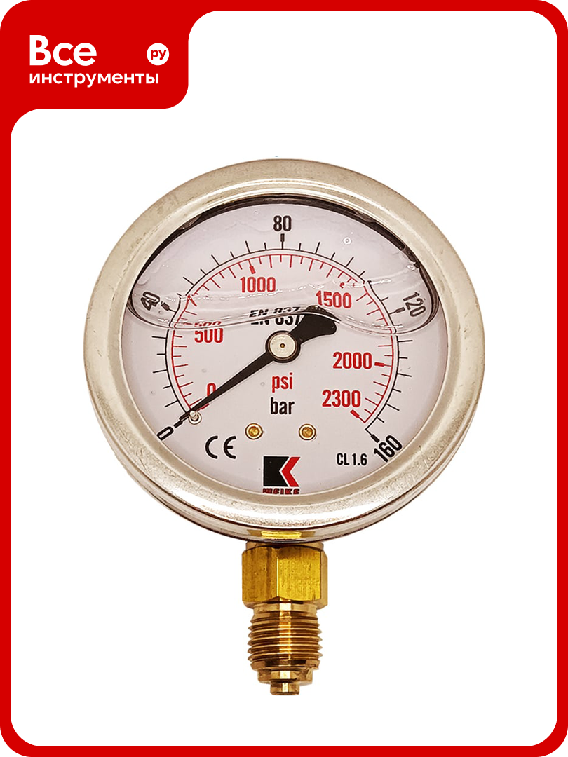 Манометр, аркаим, гидравлический виброустойчивый аркаим WKP1007 на 160 бар, 63 мм, G 1/4" радиальный