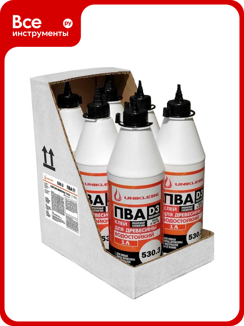 Клей ПВА UNIKLEBE 530.3 Клей ПВА D3 профессиональный водостойкий 6x1 л 5303066, 20 г, пластиковая