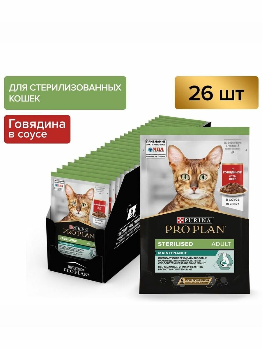 Влажный корм для кошек стерилизованных MAINTENANCE 26шт х 85г, говядина в соусе