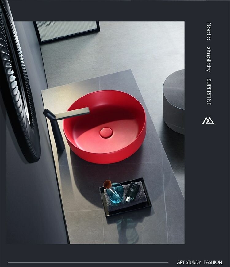 Красная Керамическая накладная раковина для ванной