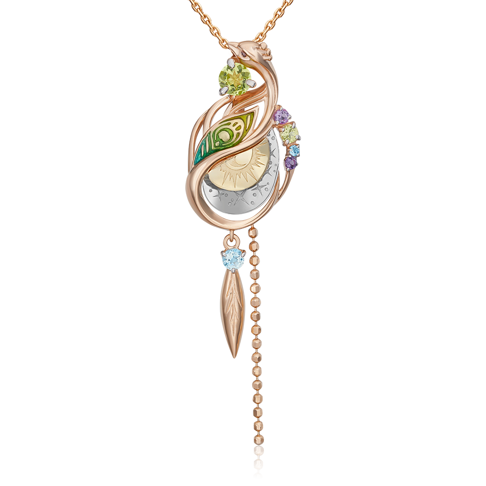 Подвеска, золото, 585 проба, аметист, хризолит, топаз