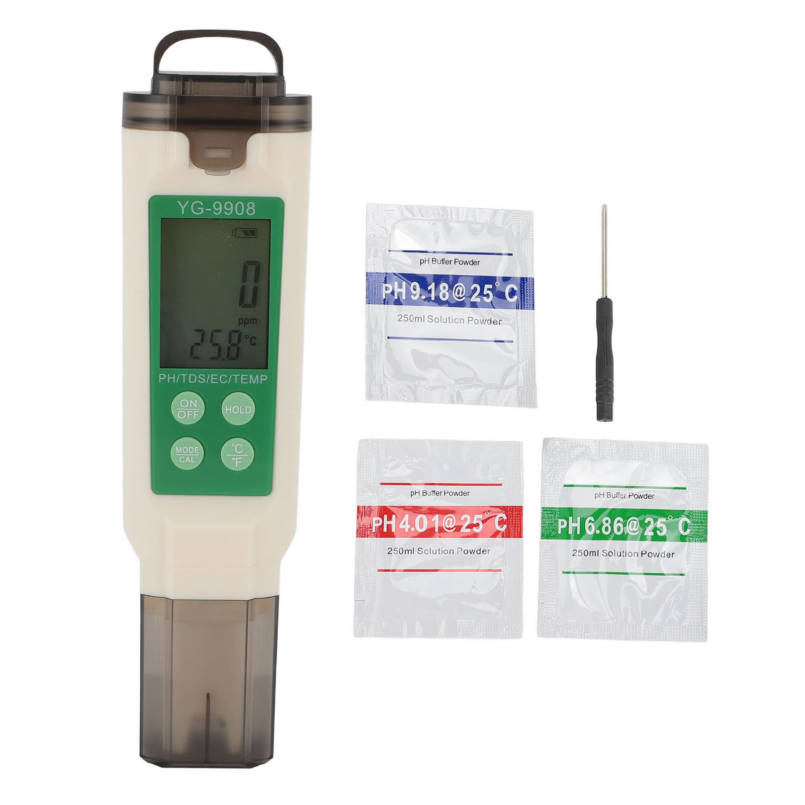 4 в 1 тестер воды с зеленой подсветкой, измеряет pH, TDS, EC