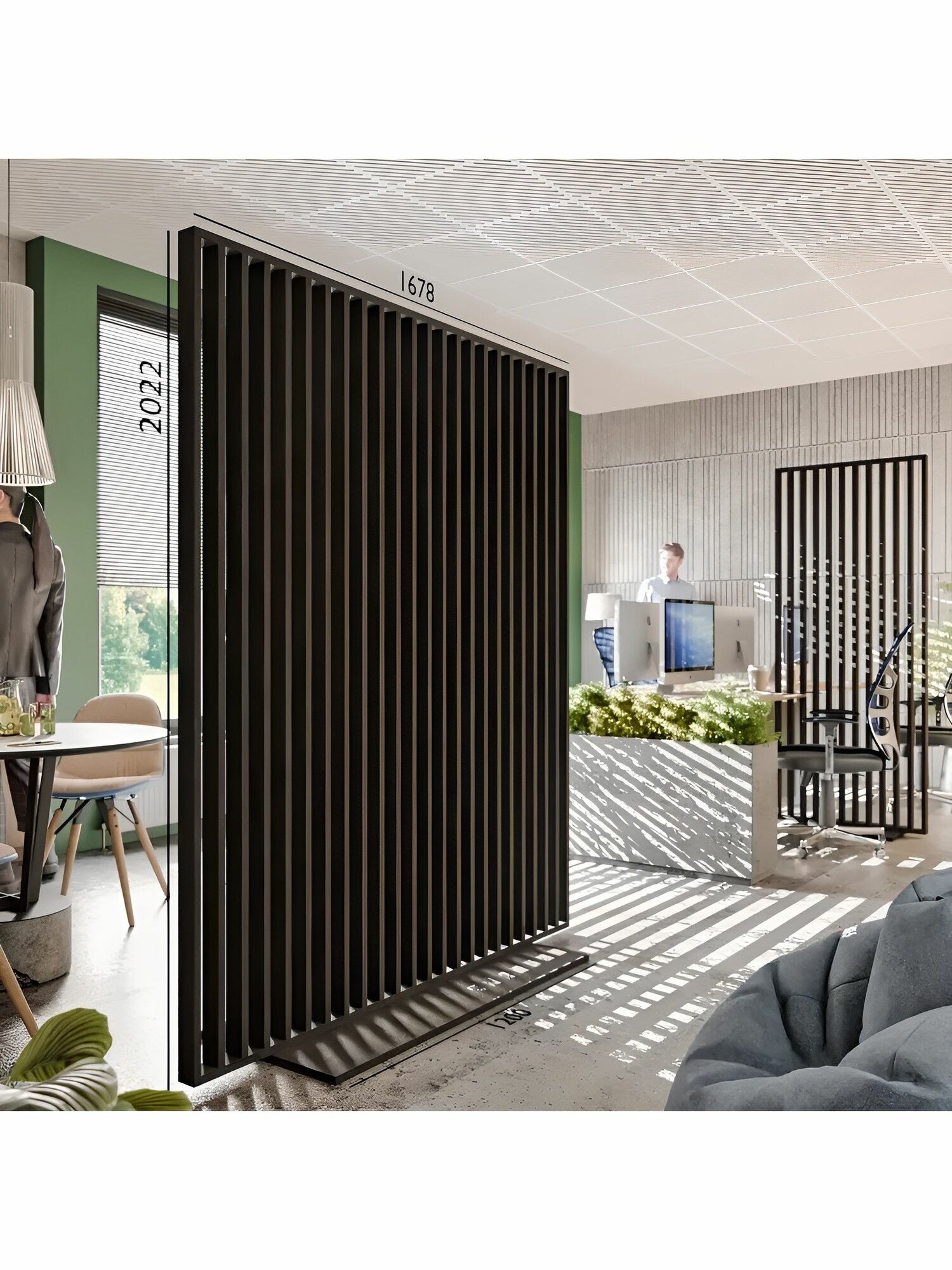Реечная перегородка для зонирования 1678 мм, черная, мобильная