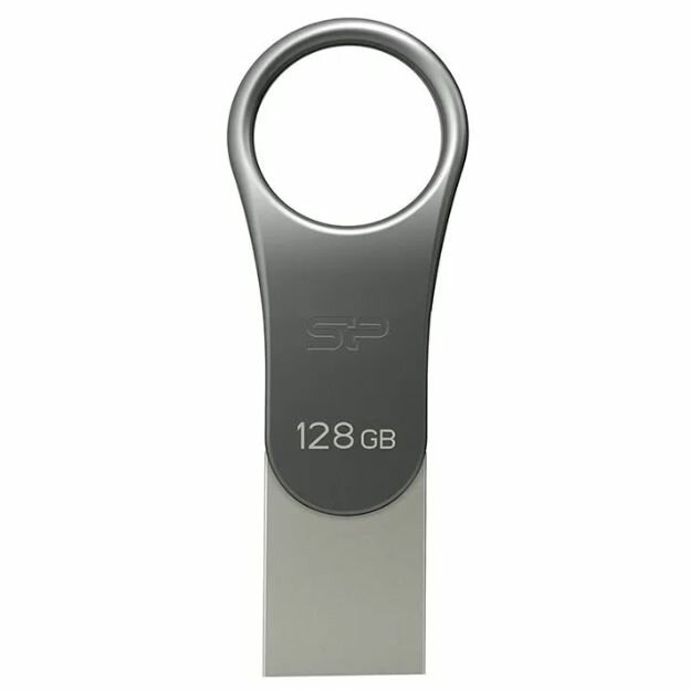 Память USB Flash 128 ГБ Silicon Power Mobile C80 (SP128GBUC3C80V1S) серый - открытый, металл, USB 3.2