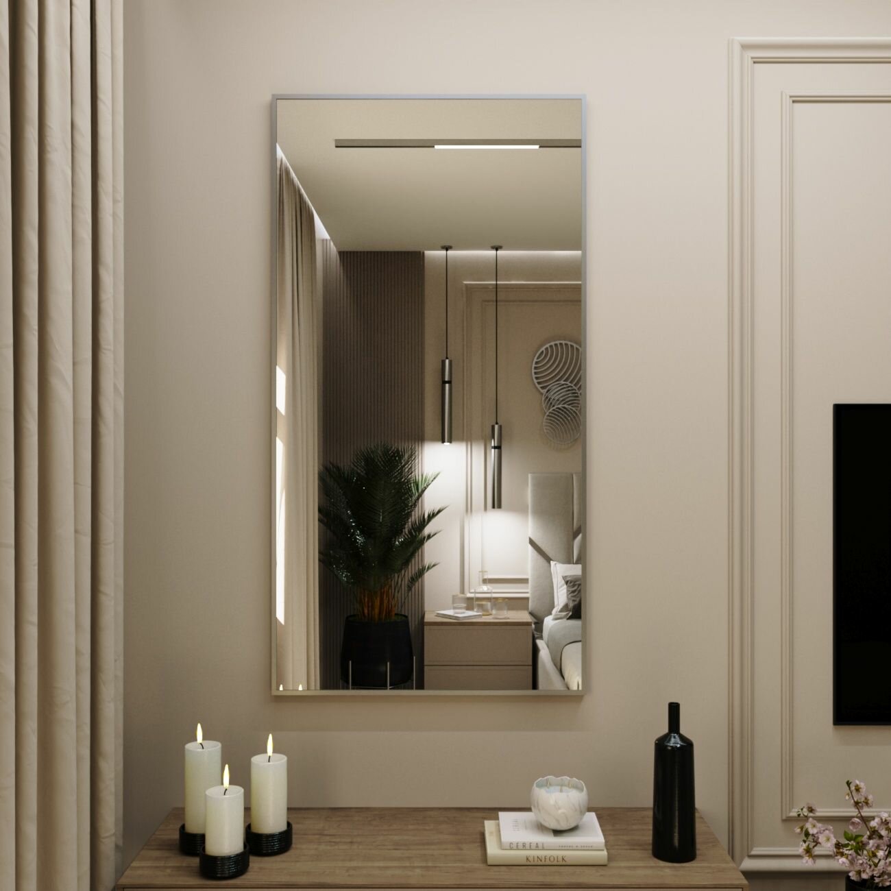 Зеркало настенное 130х70 см. BLX MIRROR интерьерное в алюминиевой раме, Серебро