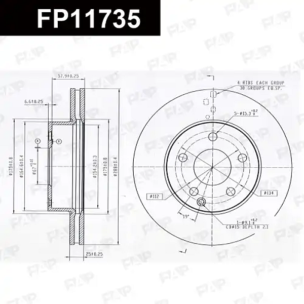 FAP FP11735 диск тормозной mercedes-benz c-class t-model (s204) (Комплект 2 штуки)