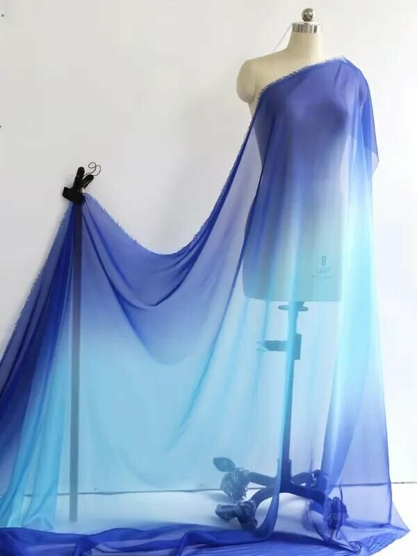 Шифон градиентный (Ombre), 100% полиэстер, ширина 147 см (58"), прозрачный, 30D, продажа на метр для свадебного декора и шарфов