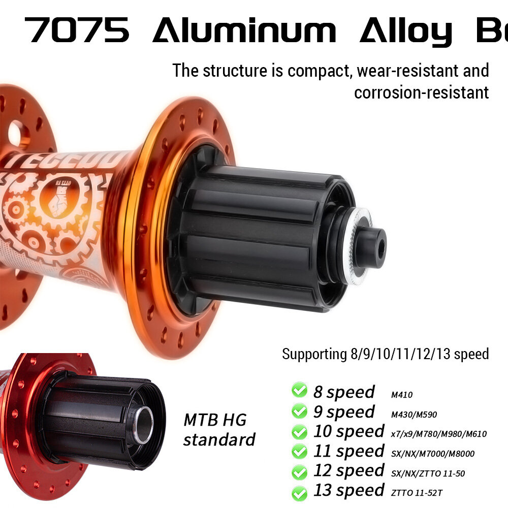 Горный велосипед, 32-х отверстийный хаб с дисковыми тормозами, совместимый с кассетами на 8/9/10/11/12/13 скоростей, легкий и прочный