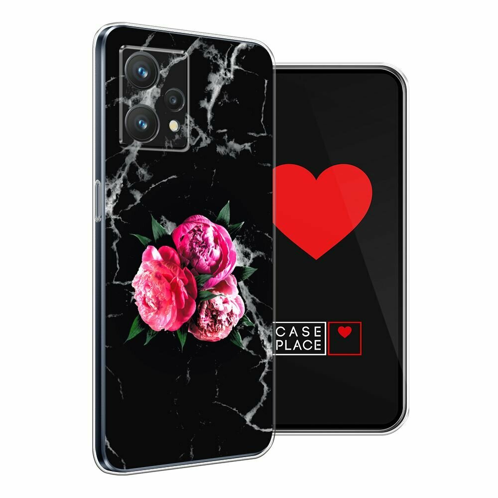 Чехол на Realme 9 4G/9 Pro Plus / Реалми 9 4G/9 Pro Plus с принтом "Букет на черном мраморе" — фото 1