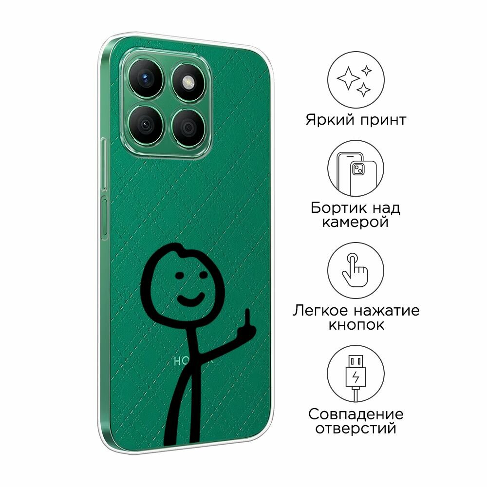 Чехол на Honor X8B / Хонор X8B с принтом "Неприличный человечек чёрный", прозрачный — фото 1