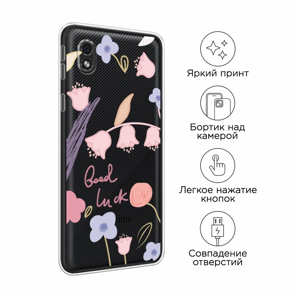 Чехол на Samsung Galaxy A01 Core / Самсунг Галакси А01 Core с принтом "Lucky flowers", прозрачный — фото 1