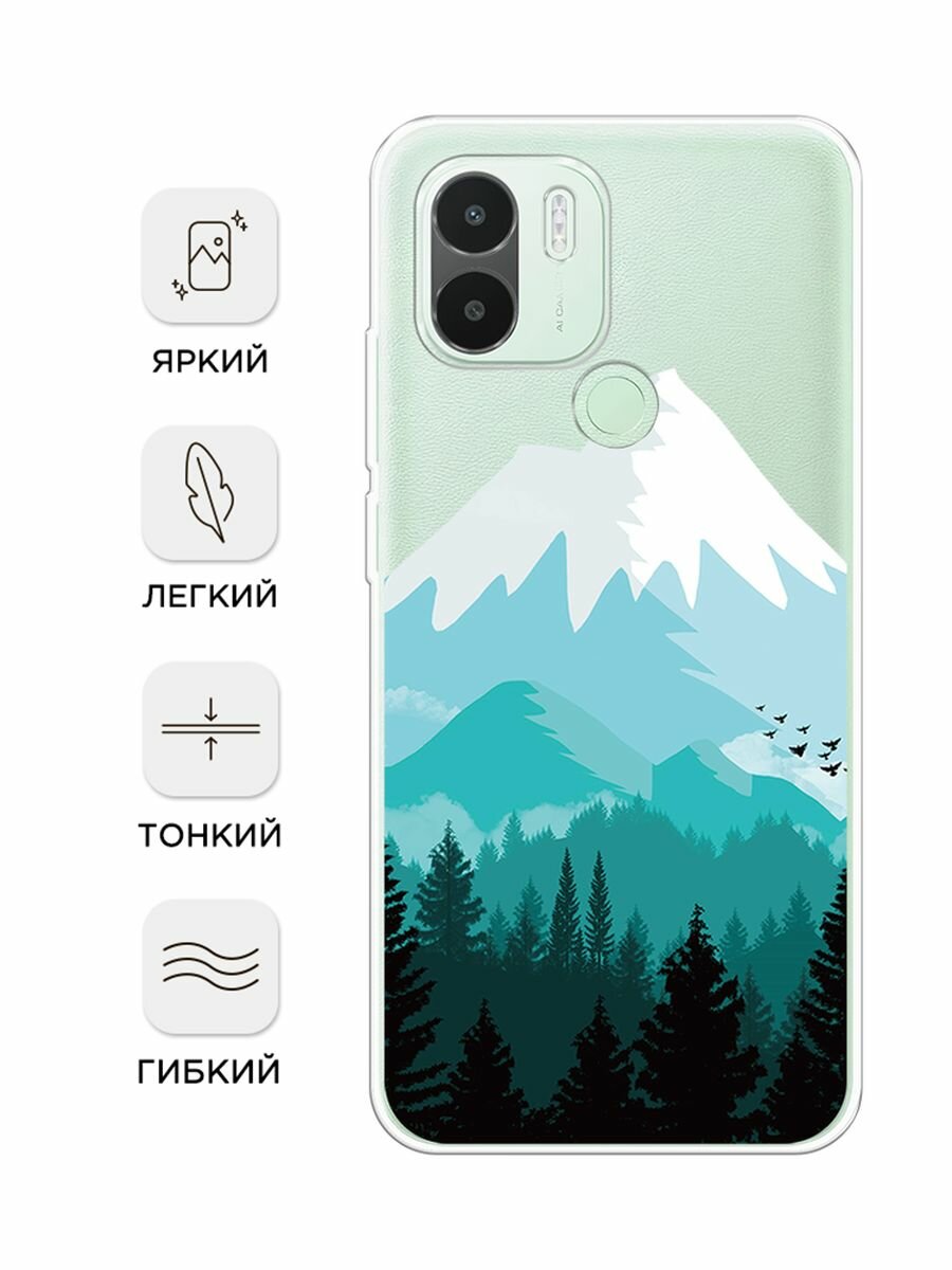 Чехол на Xiaomi Redmi A1+/Redmi A2+/Poco C51/C50 / Редми A1+ с принтом "Синяя снежная гора", прозрачный — фото 1