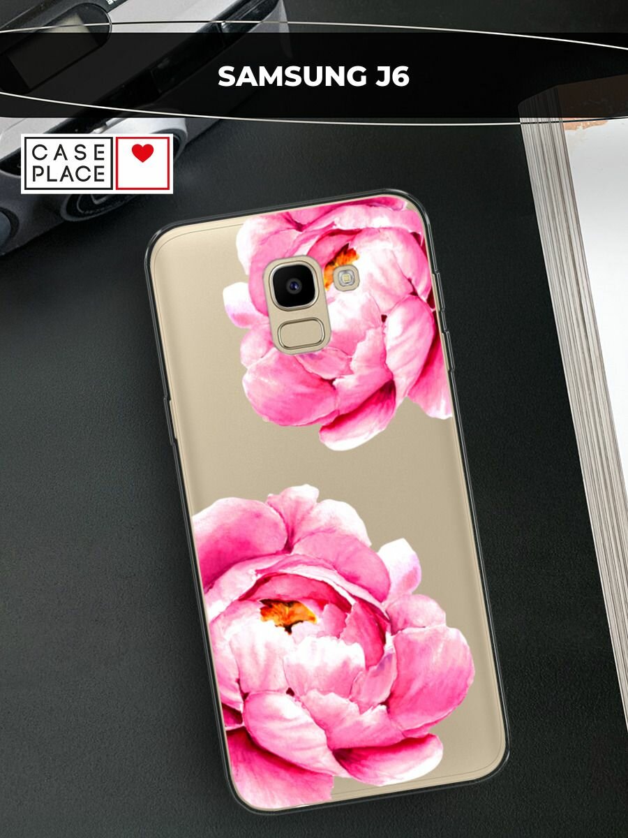 Чехол на Samsung Galaxy J6 2018 / Самсунг Галакси Джей 6 2018 с принтом "Open peonies", прозрачный