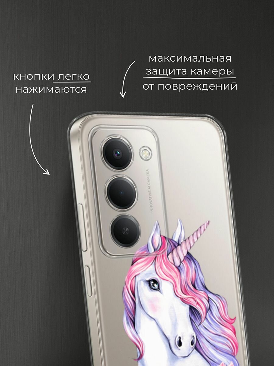 Чехол на Xiaomi Redmi 15 / Сяоми Редми 15 с принтом "Единорог с пионами", прозрачный — фото 1
