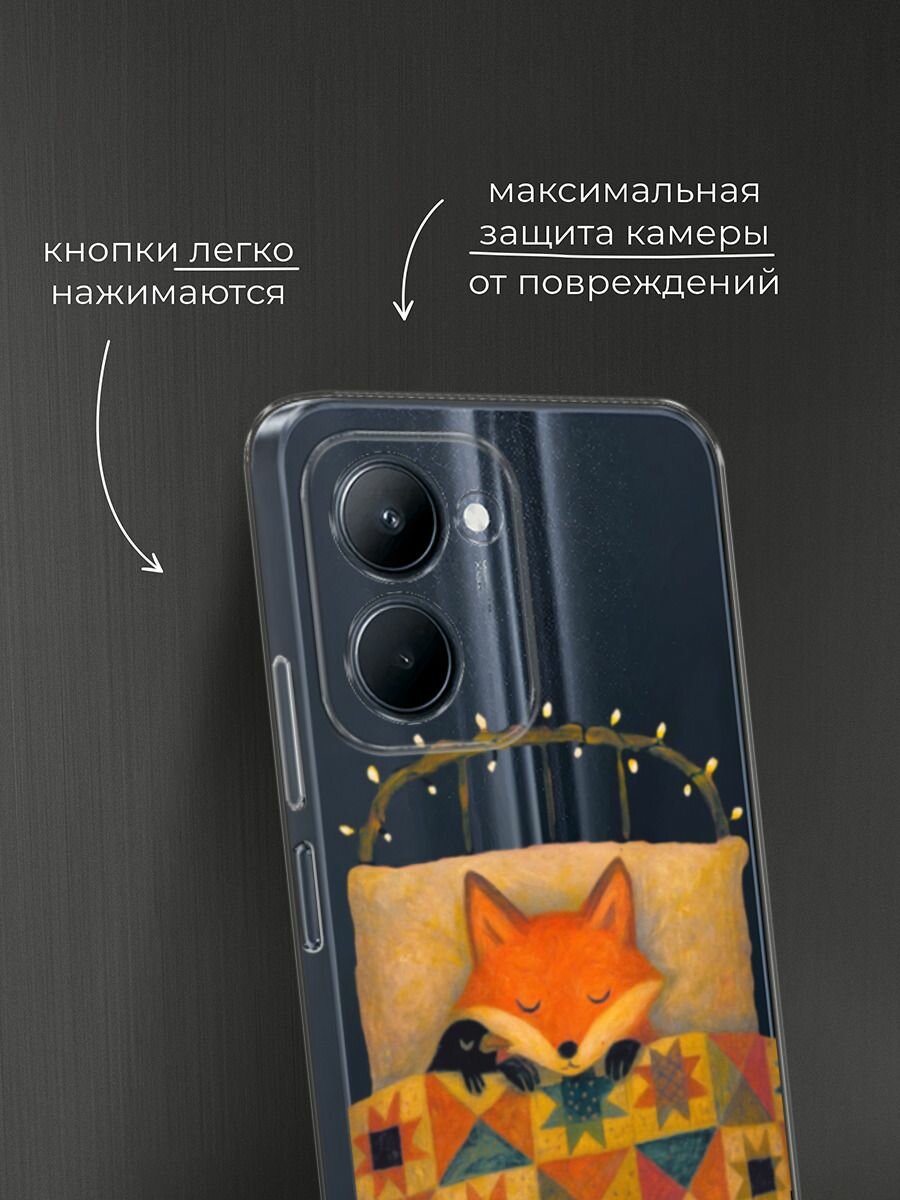 Чехол на Realme C33 / Реалми С33 с принтом "Лисичка спит", прозрачный — фото 1